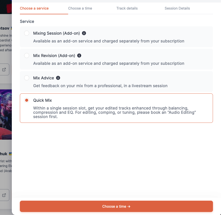 What is a Mixing session, and how can I book it?